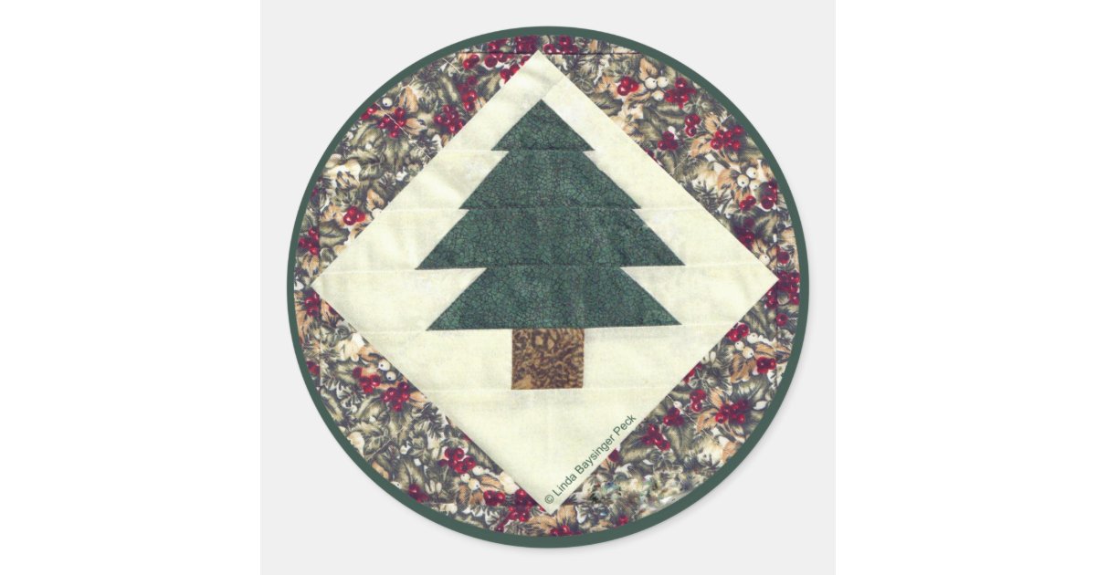 Quilted Pine Tree Classic Round Sticker | Zazzle