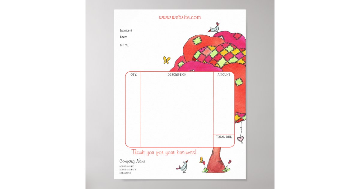 Quilting Tree Invoice Sheet for Crafters Poster | Zazzle