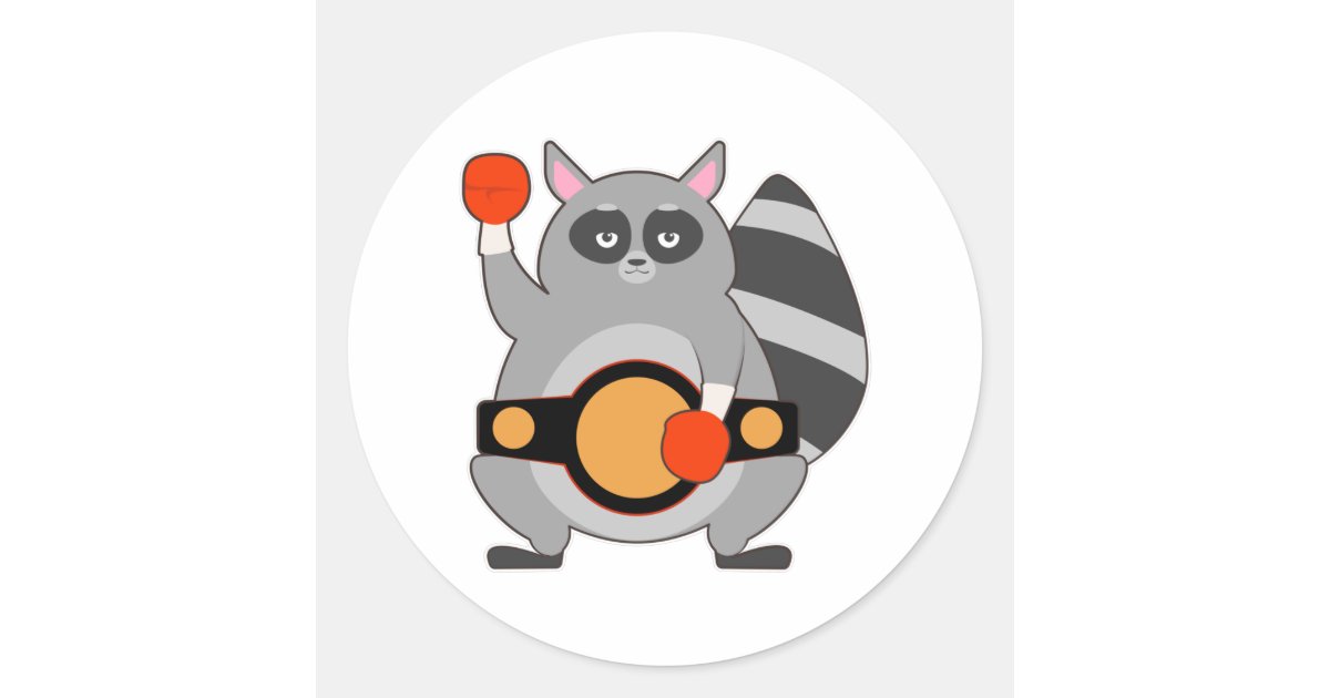 Raccoon as Boxing champ with Belt Classic Round Sticker | Zazzle