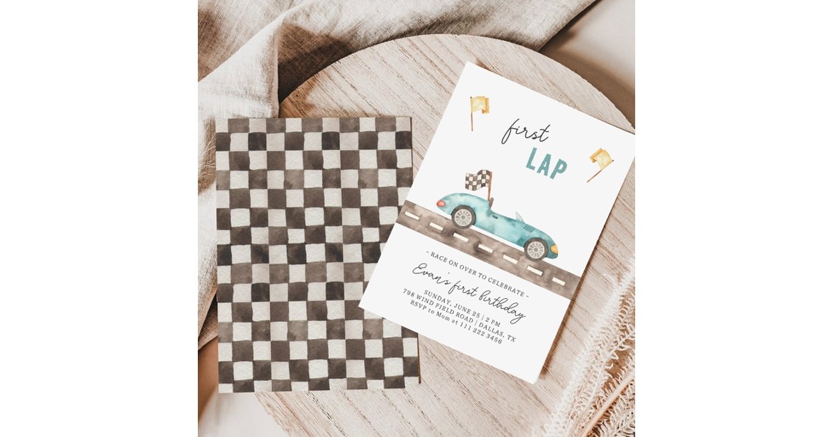 Race Car First Lap Birthday Invitation | Zazzle