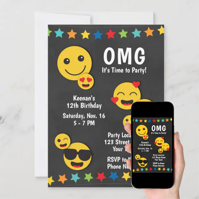 Rad Emoji Birthday Party Invitation | Zazzle