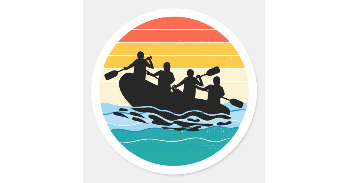 Rafting Team Raft White Water Rafter Paddle Retro Classic Round Sticker ...