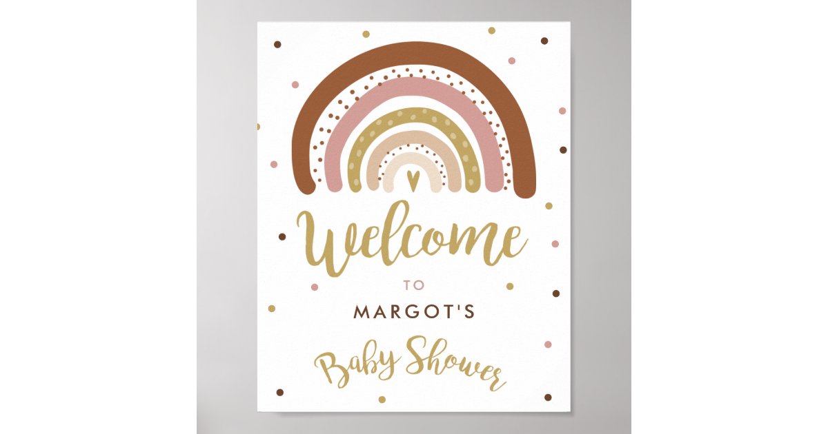 Rainbow Baby Shower Muted Pastel Rainbow Welcome Poster | Zazzle
