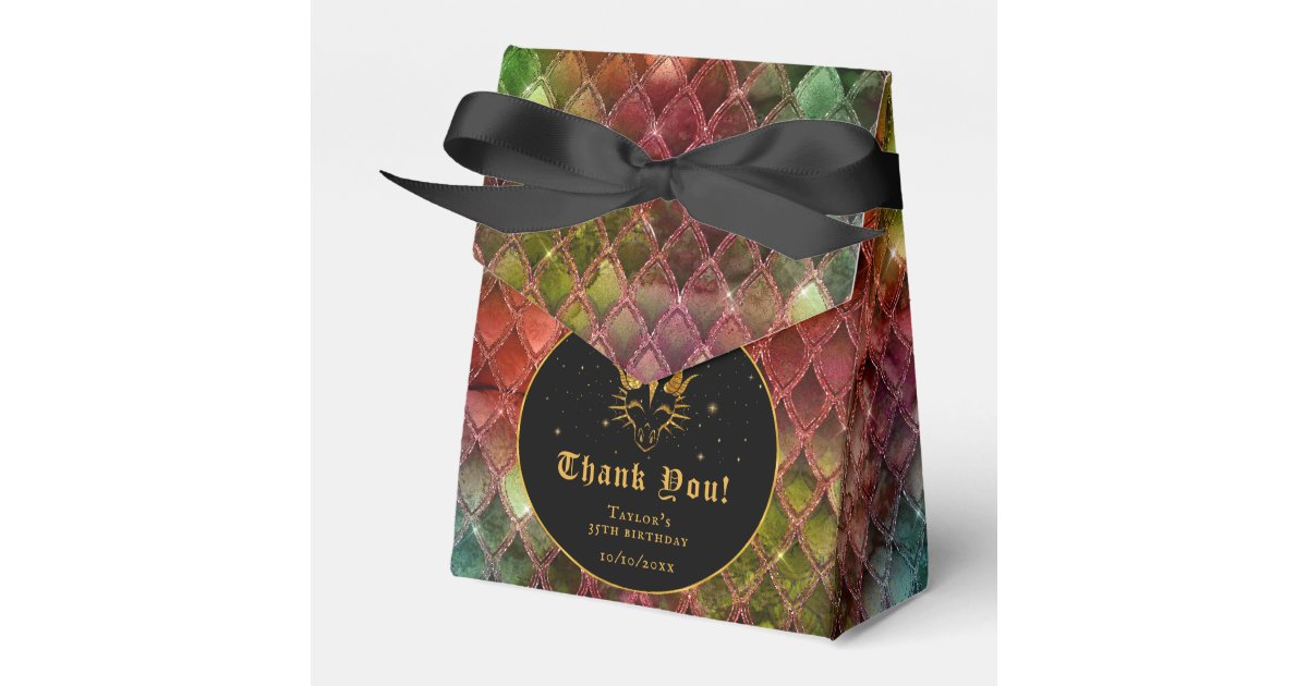 Rainbow Dragon Scales Gold Birthday Thank You Favor Box | Zazzle
