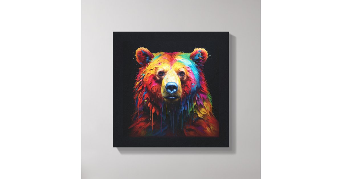 "Rainbow Drip Bear" - Stretched Canvas Print | Zazzle