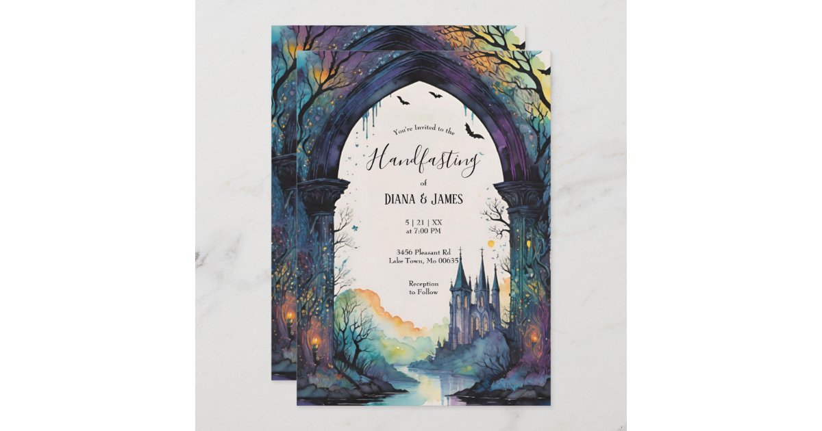 Rainbow Forest Castle Arch Pagan Handfasting Invitation | Zazzle