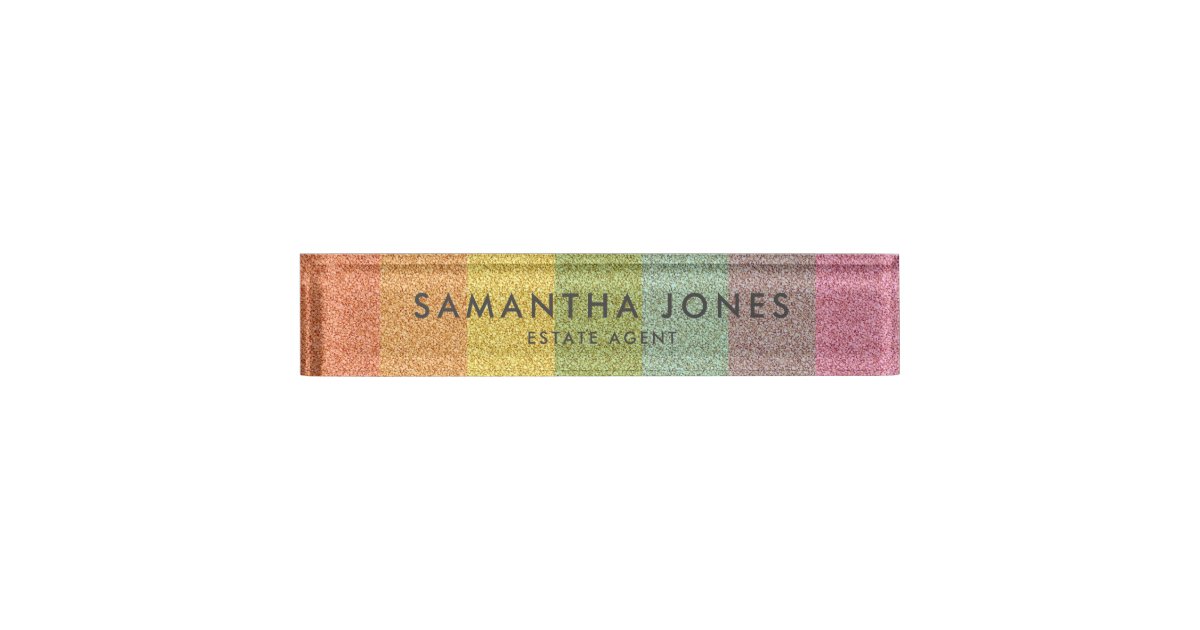 Rainbow Glitter Classic Personalized Nameplate | Zazzle