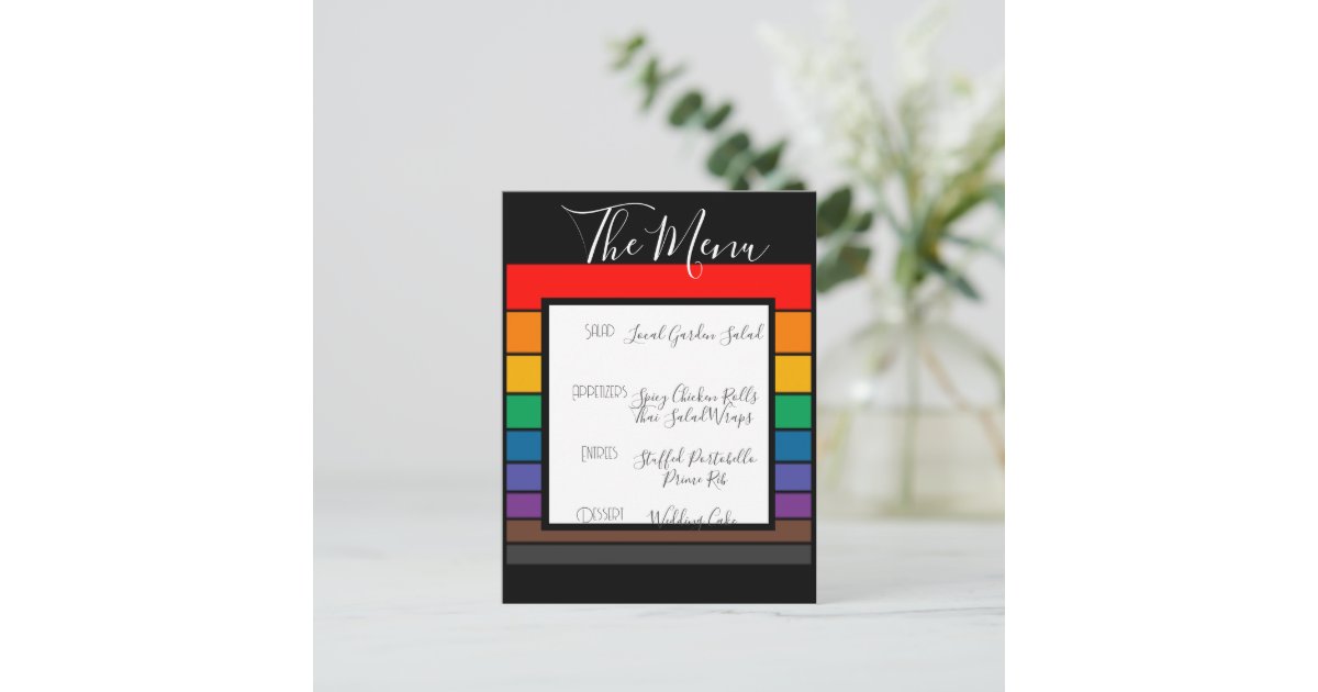 Rainbow Pride Colour Block Stripe Menu Postcard | Zazzle
