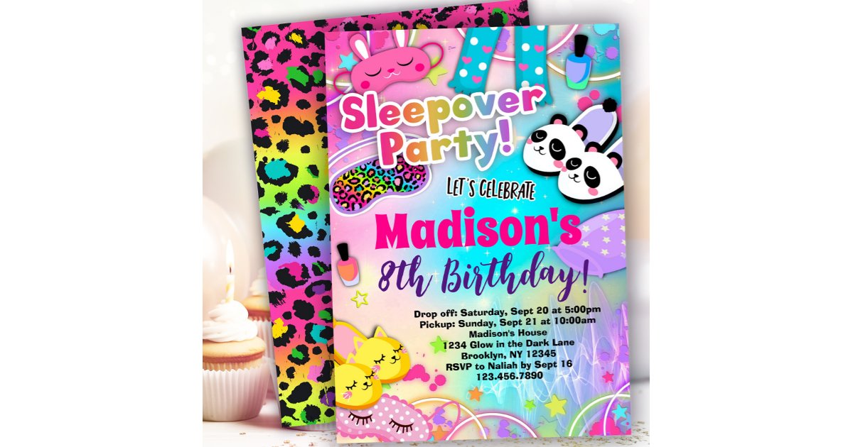Rainbow Sleepover Birthday Party Invitation | Zazzle