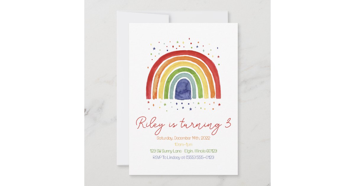 Rainbow Watercolor Birthday Invitation, Girls Invitation | Zazzle