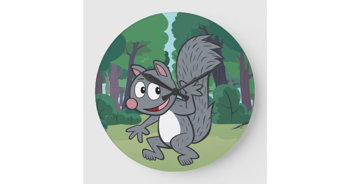 Ranger Rick | Grey Squirrel Waving Large Clock | Zazzle