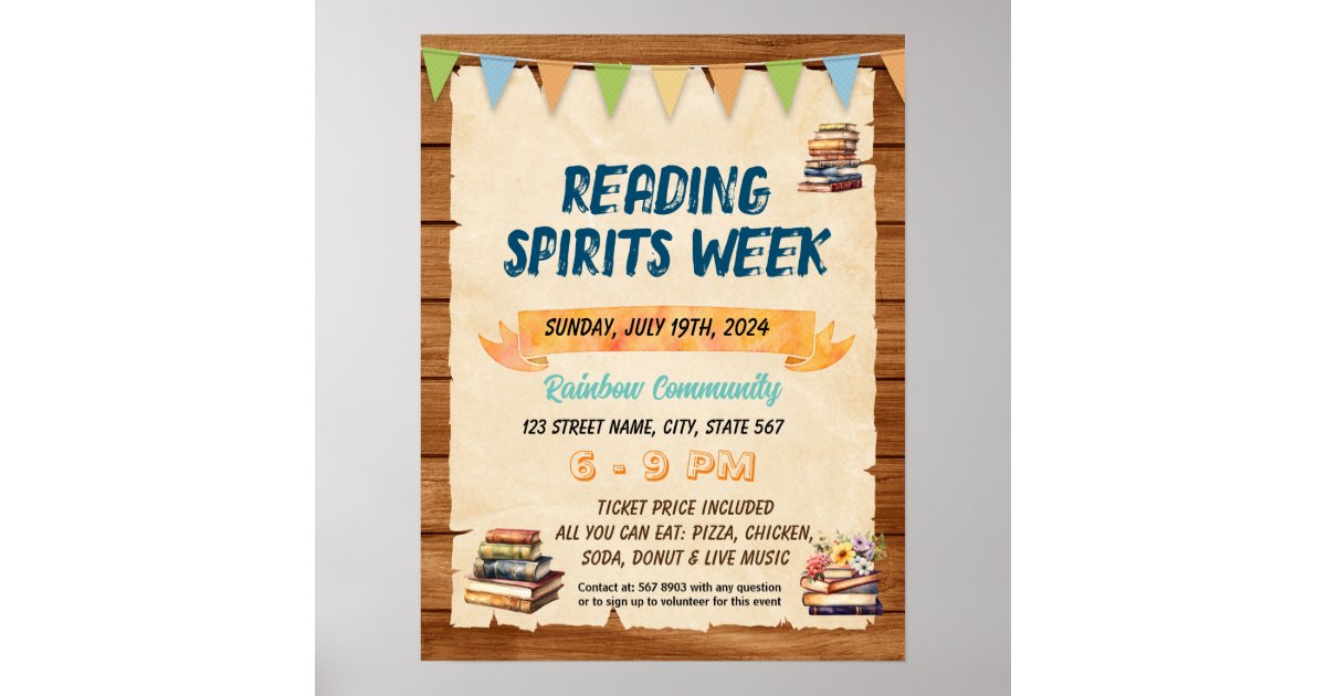 Reading spirit week teacher school flyer poster | Zazzle