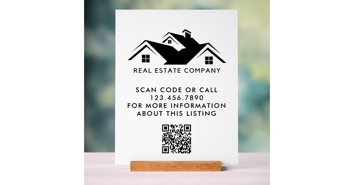 Real Estate Open House Logo Custom QR Code Acrylic Sign | Zazzle