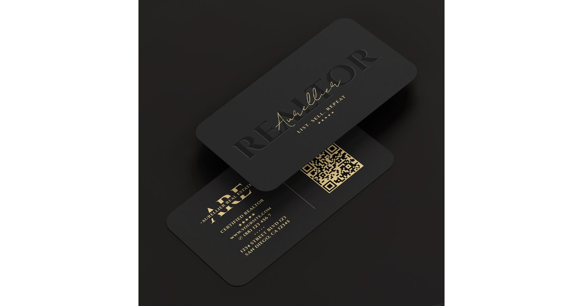 Realtor Black Real Estate Agent Monogram Modern Business Card | Zazzle