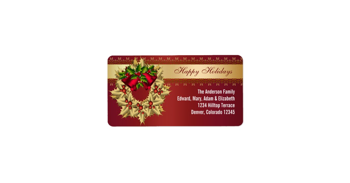 Red Bells Gold Holly Red Christmas Address Labels | Zazzle