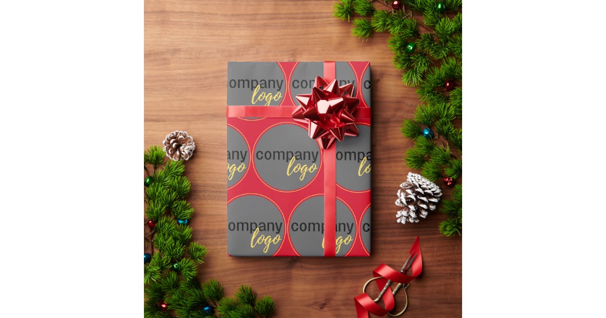 RED BUSINESS LOGO REPEATING PATTERN CUSTOMER GIFT WRAPPING PAPER | Zazzle
