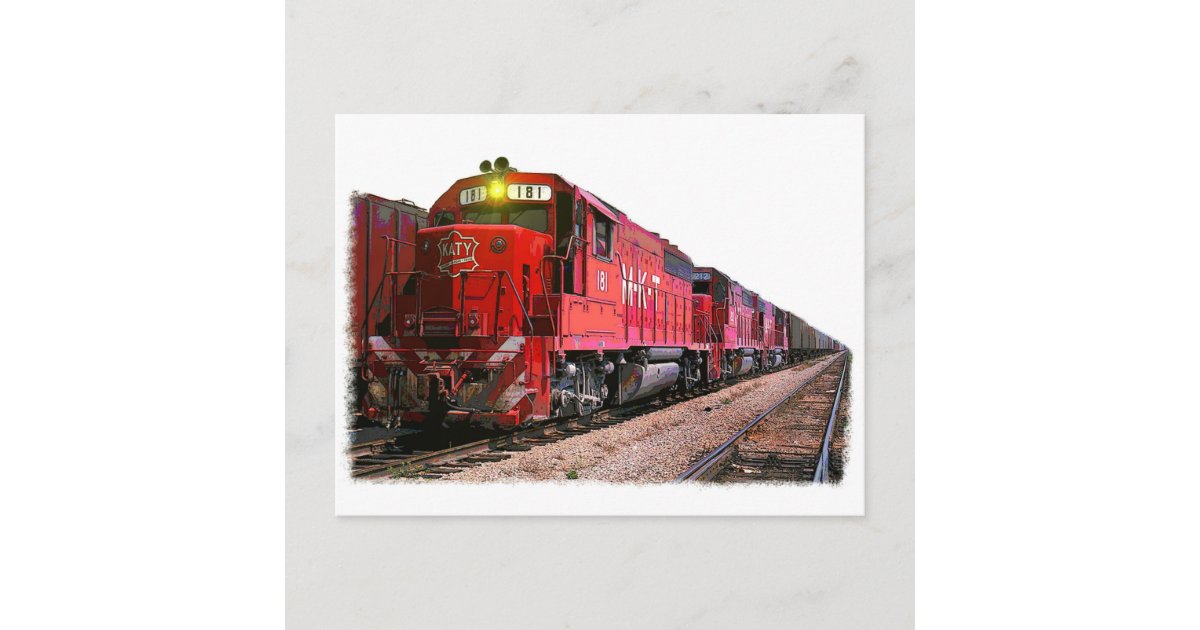 Red Diesel Locomotive & Train Postcard | Zazzle