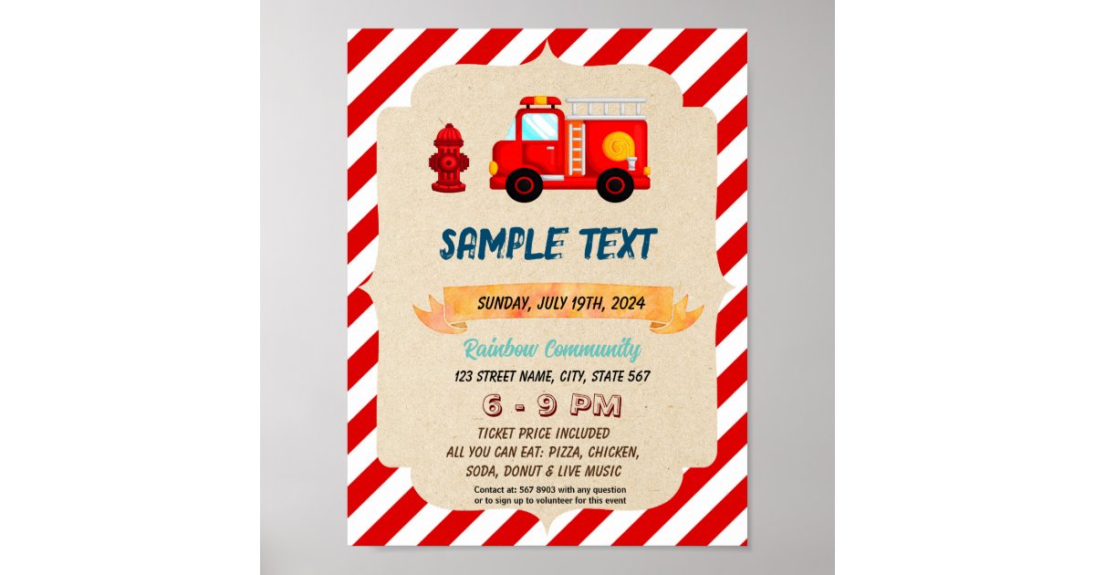 Red Firetruck theme flyer Poster | Zazzle