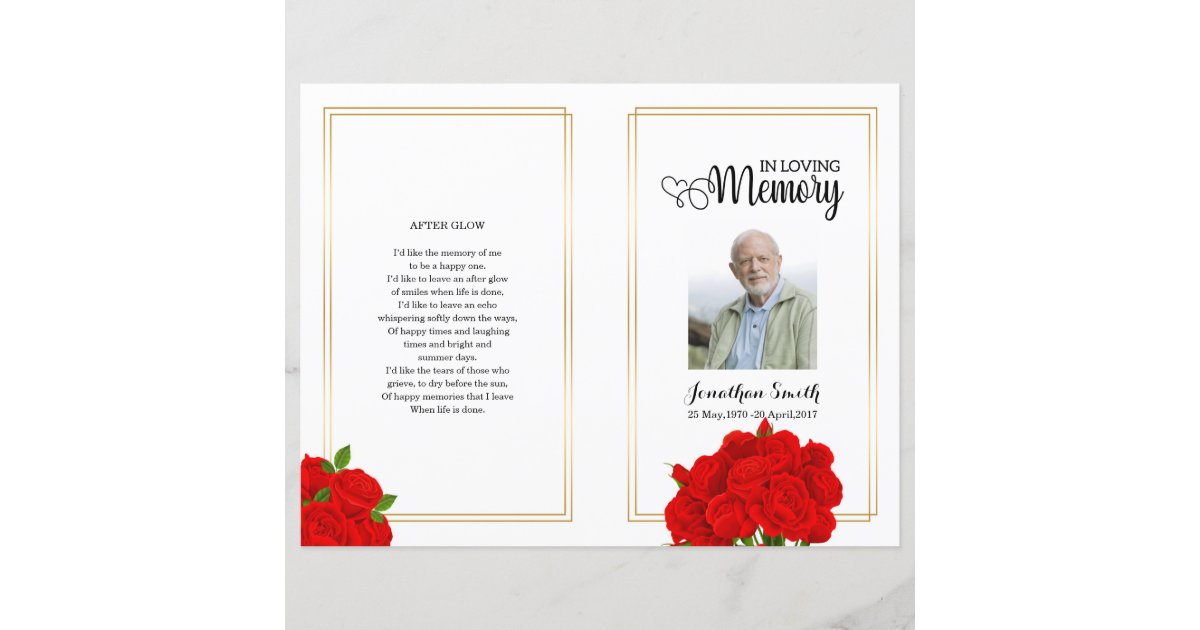 Red floral Funeral Program template | Zazzle