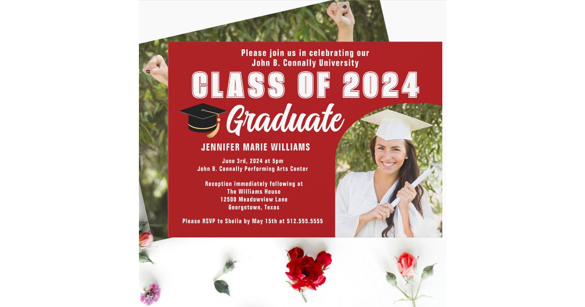 Red Graduate Photo Class of 2025 Graduation Party Invitation | Zazzle