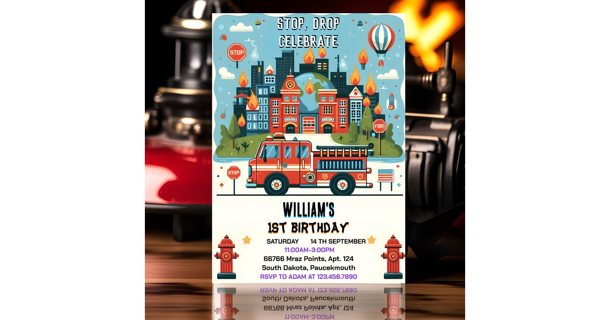 Red Hot Fire Truck Engine Safety 1st birthday Invitation | Zazzle