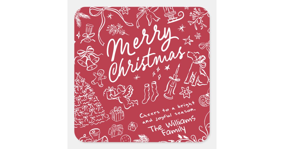 Red Merry Christmas Square Sticker | Zazzle