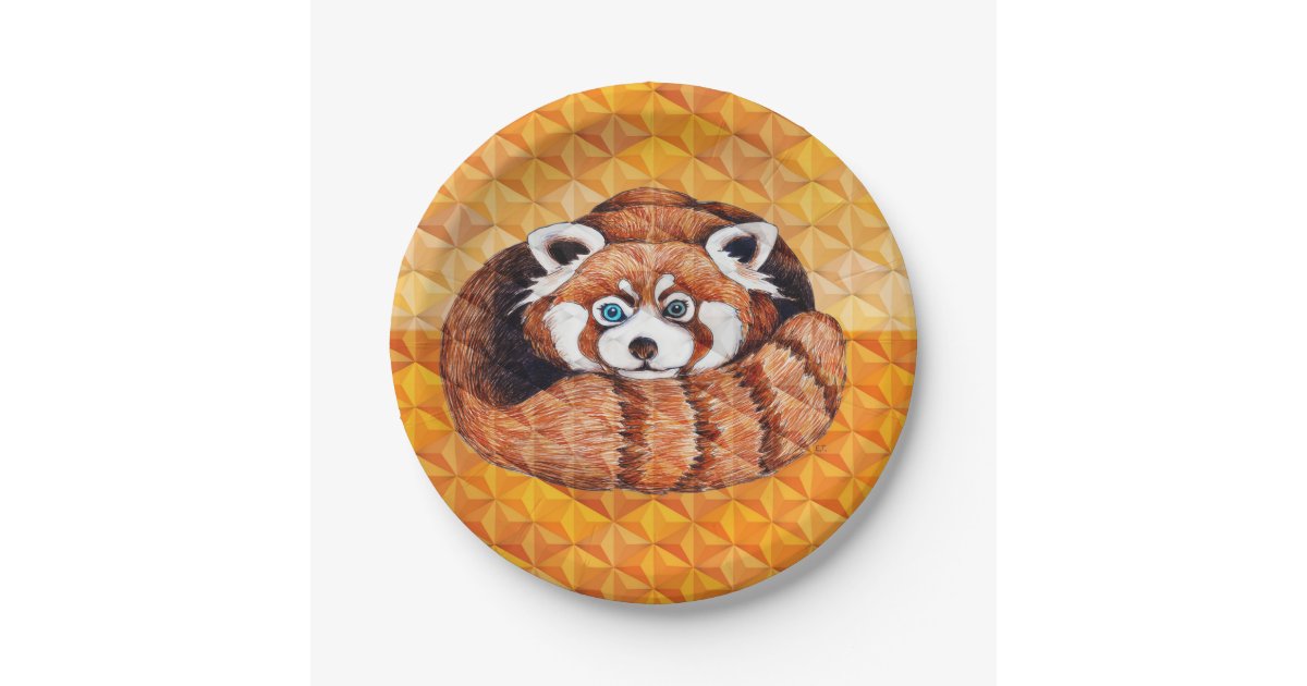 Red Panda Bear On Orange Cubism Paper Plate | Zazzle