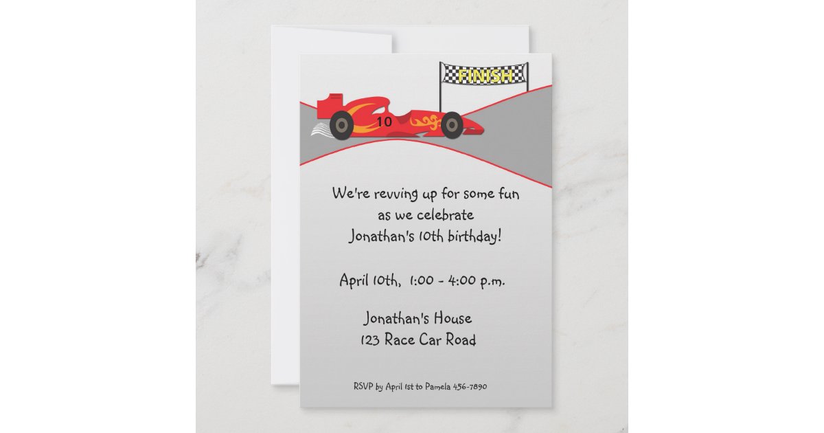Red Race Car, Finish Line, Birthday Invitation | Zazzle