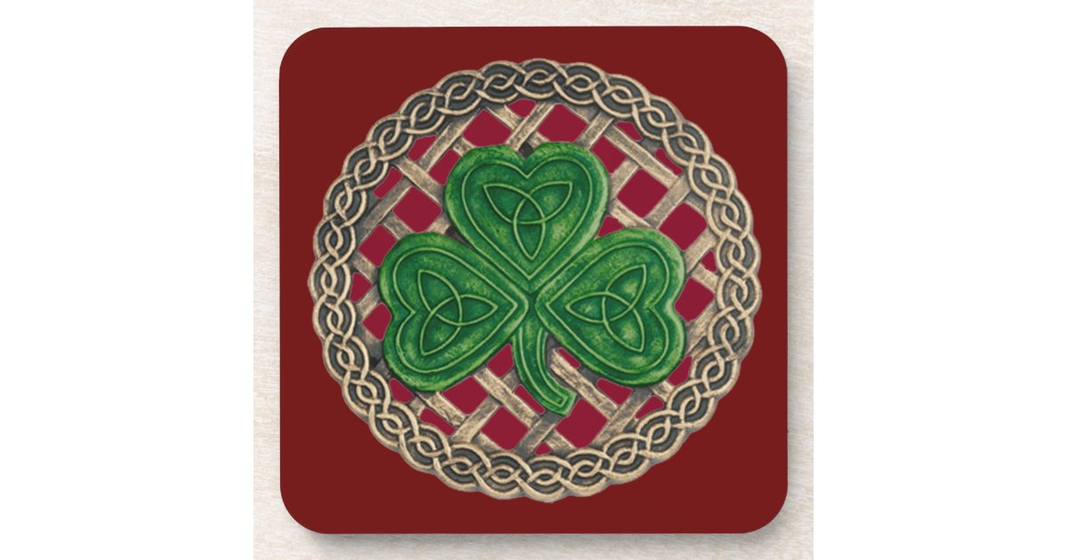 Red Shamrock And Celtic Knots Coasters | Zazzle
