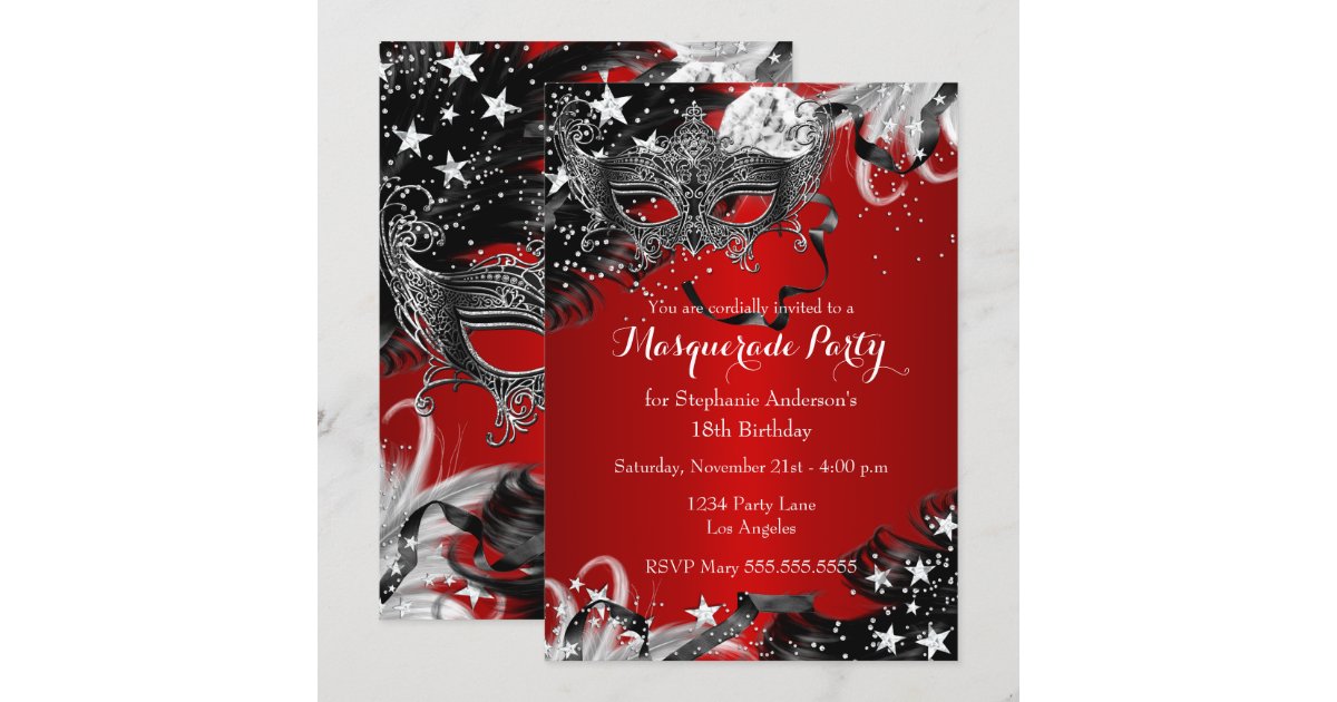 Red Sparkle Magical Night Masquerade Invitation | Zazzle.ca