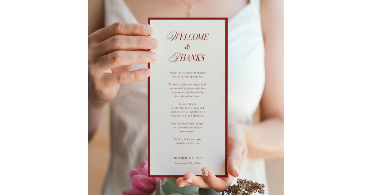 Red Welcome and Thanks Classic Wedding Thank You Card | Zazzle