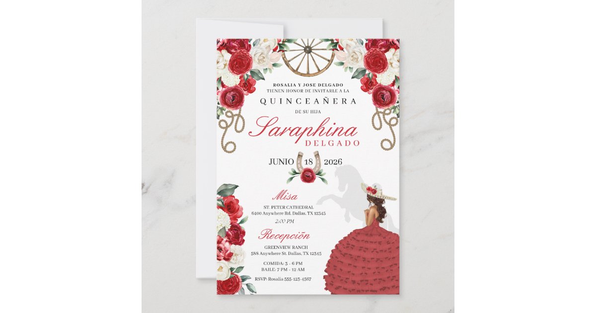Red Western Cowgirl Ropes & Roses Quinceañera Invitation | Zazzle