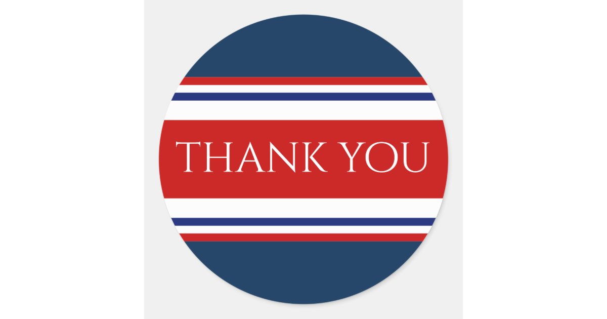 Red White and Blue Thank You Classic Round Sticker | Zazzle