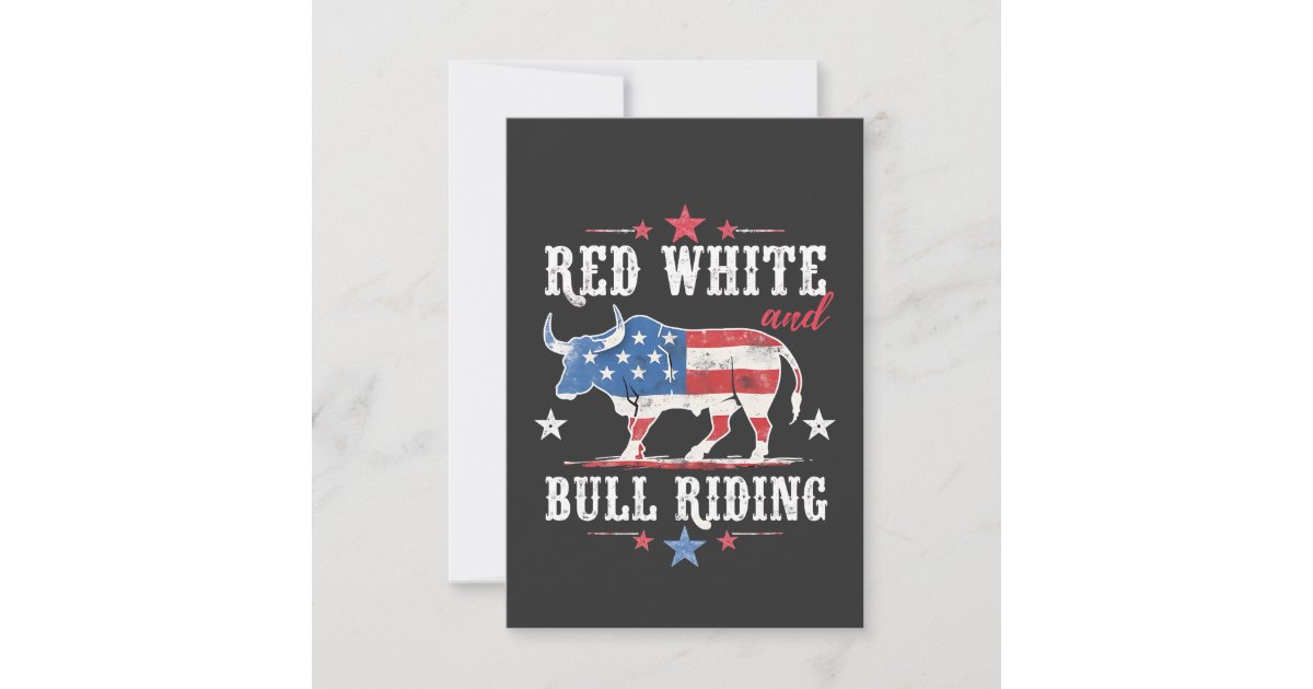 Red White and Bull Riding American Cowboys Thank You Card | Zazzle