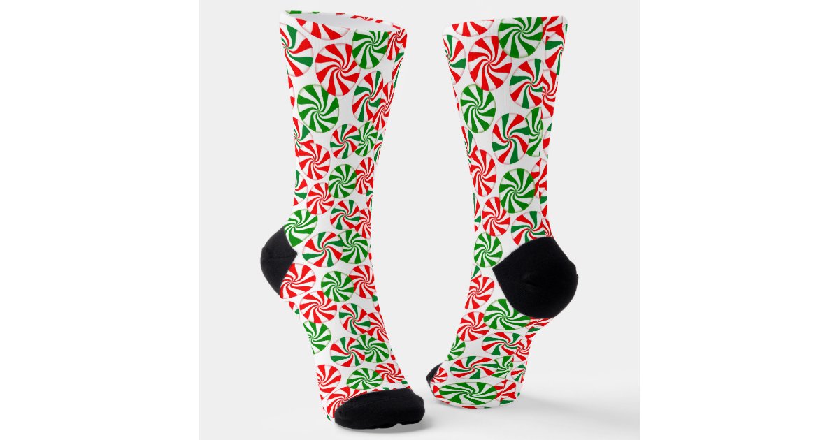 Red White and Green Peppermint Candy Swirl Socks | Zazzle