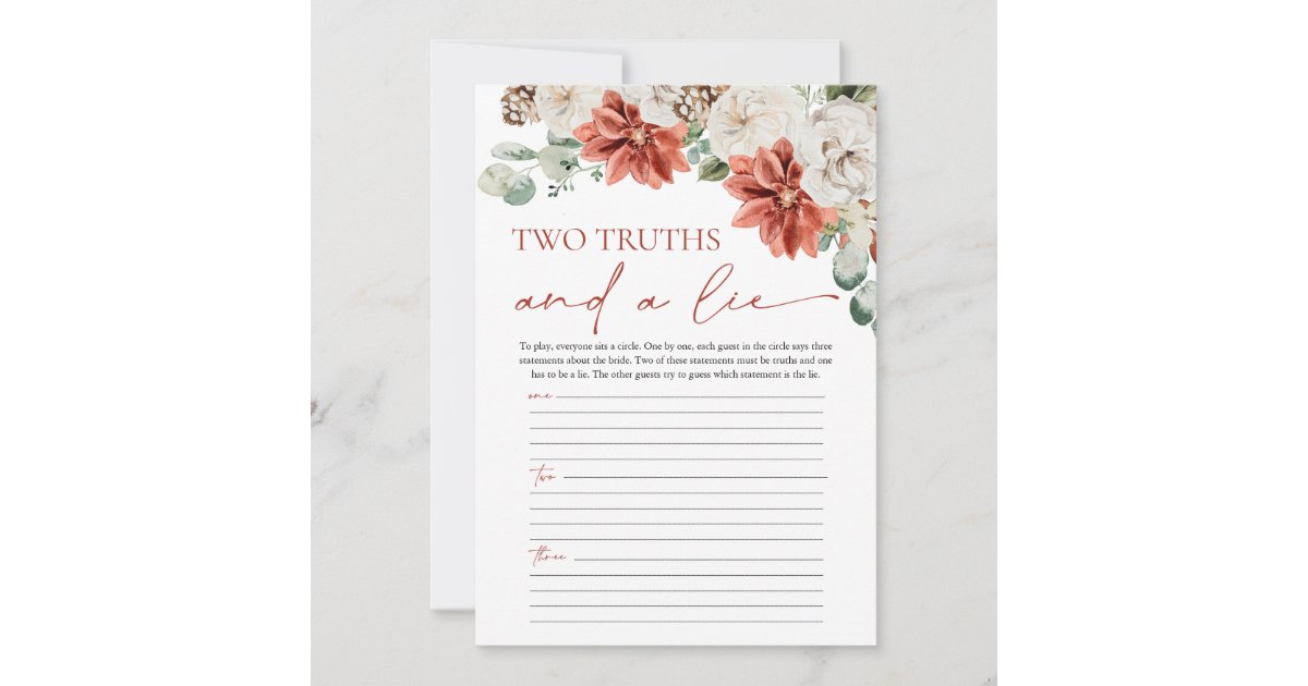 Red Winter Two Truth and a lie Bridal Shower Game Invitation | Zazzle