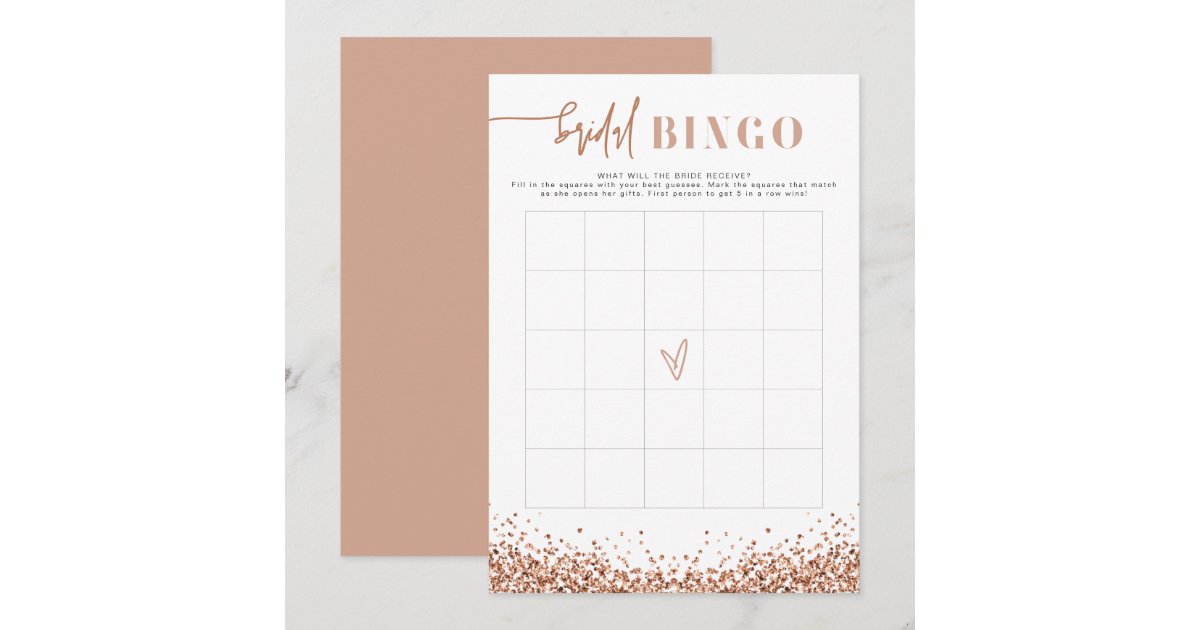 REGINA Rose Gold Glitter Bridal Shower Bingo Game Invitation | Zazzle