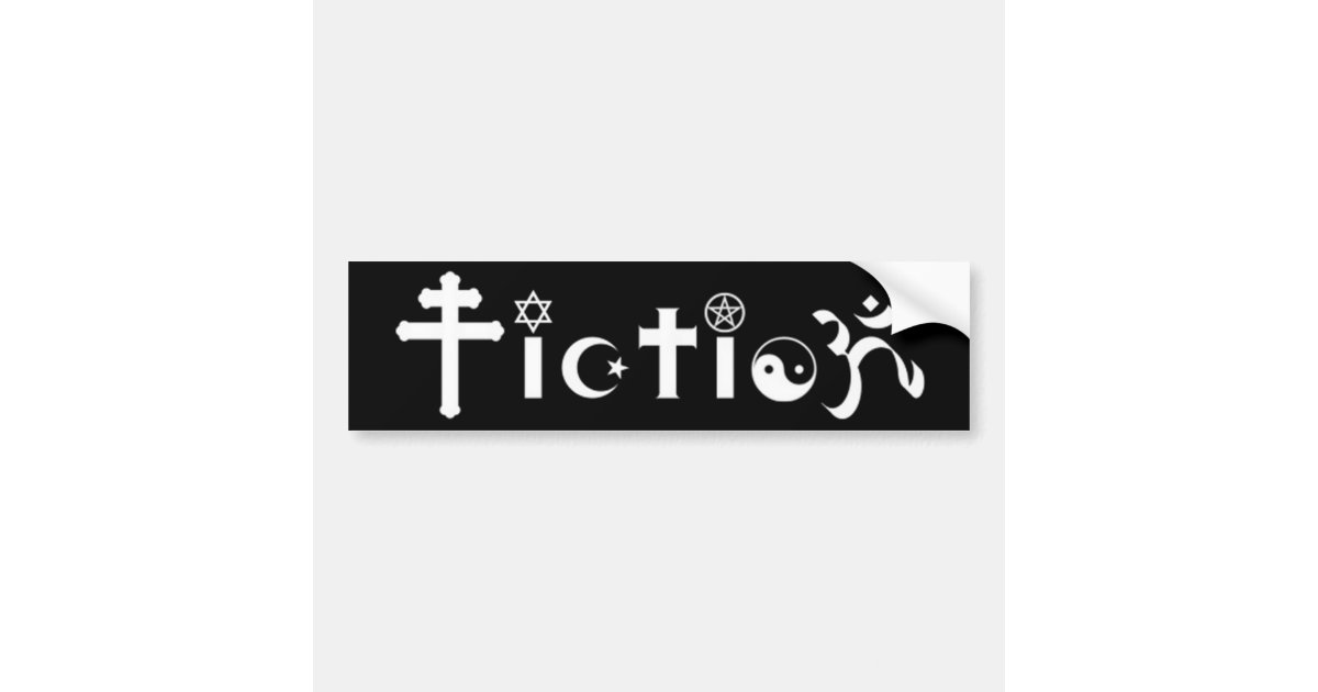Religion = Fiction (black) Bumper Sticker | Zazzle