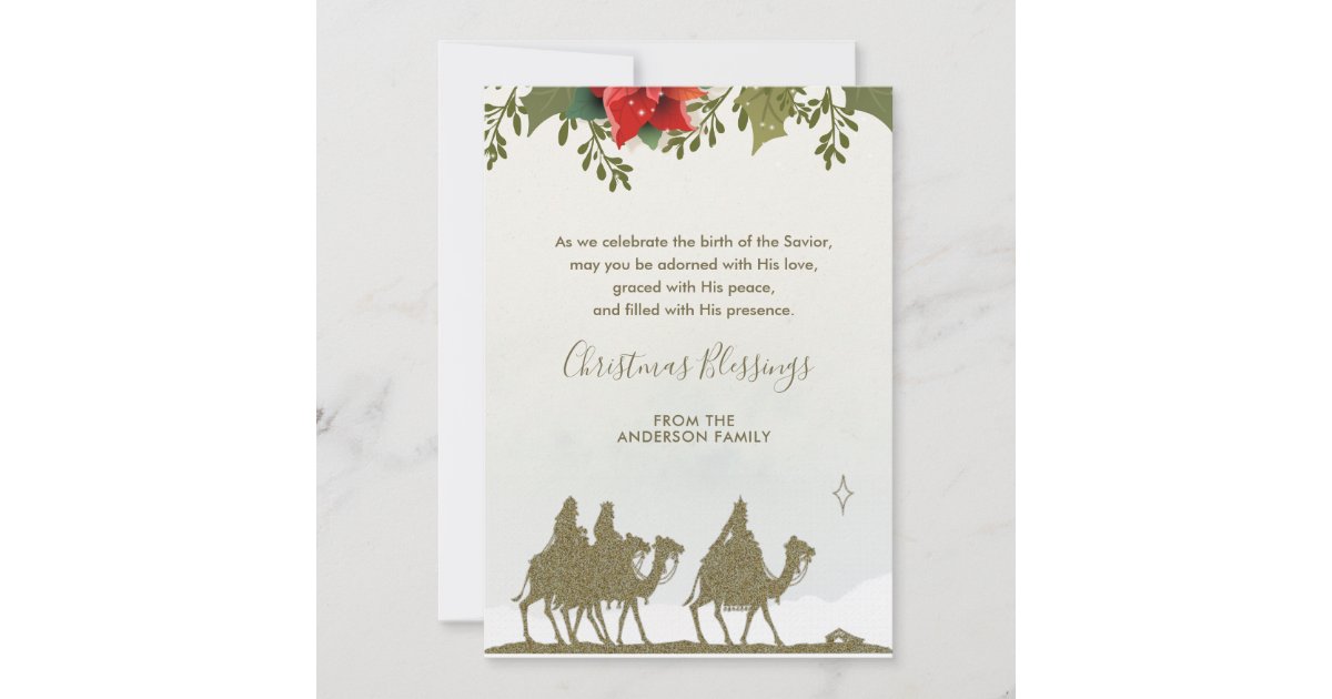 Religious Christmas Three Kings Poinsettia Holiday Card | Zazzle