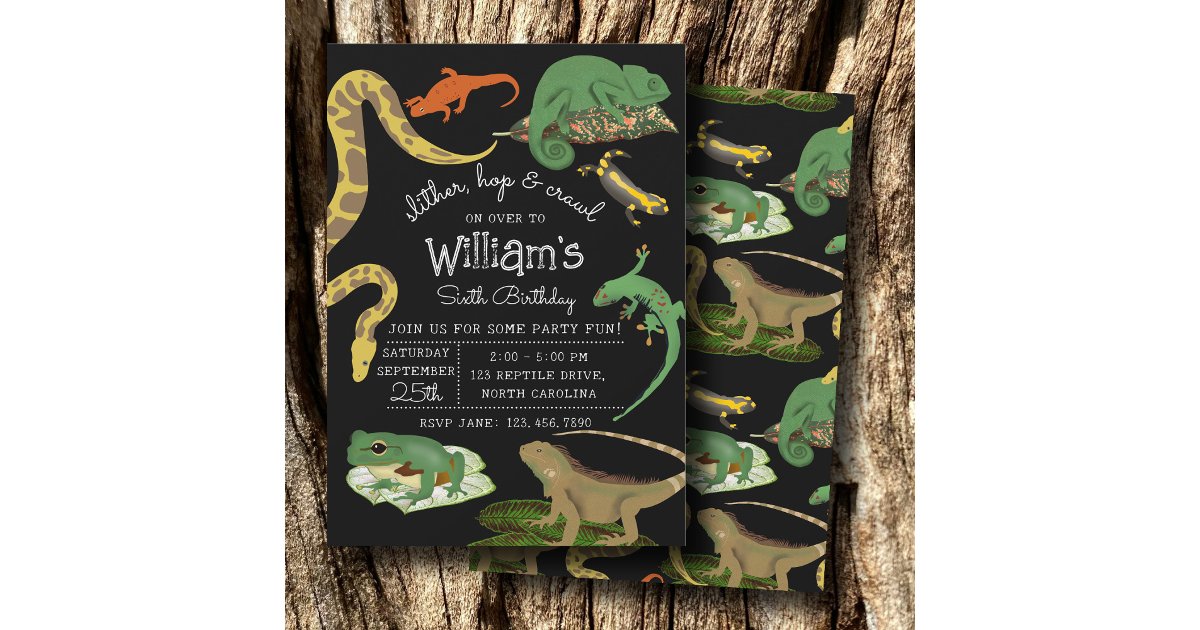 Reptile, Lizards & Amphibians Kids Birthday Invitation | Zazzle