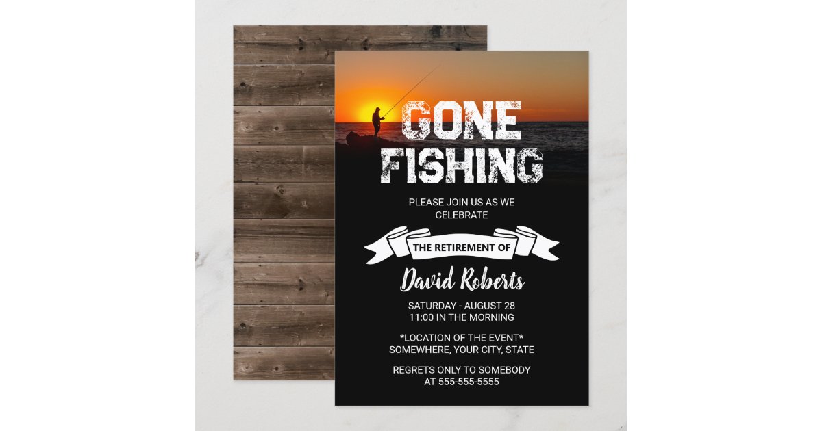 Retirement Gone Fishing Sunset Ocean Fishing Invitation | Zazzle