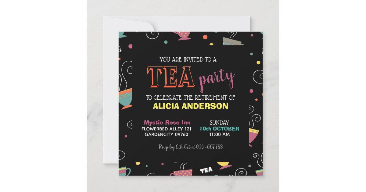 Retirement Tea Party in vivid colours hot cups Invitation | Zazzle