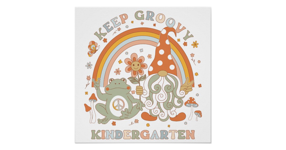 Retro Groovy Kindergarten Teacher Back to School Poster | Zazzle