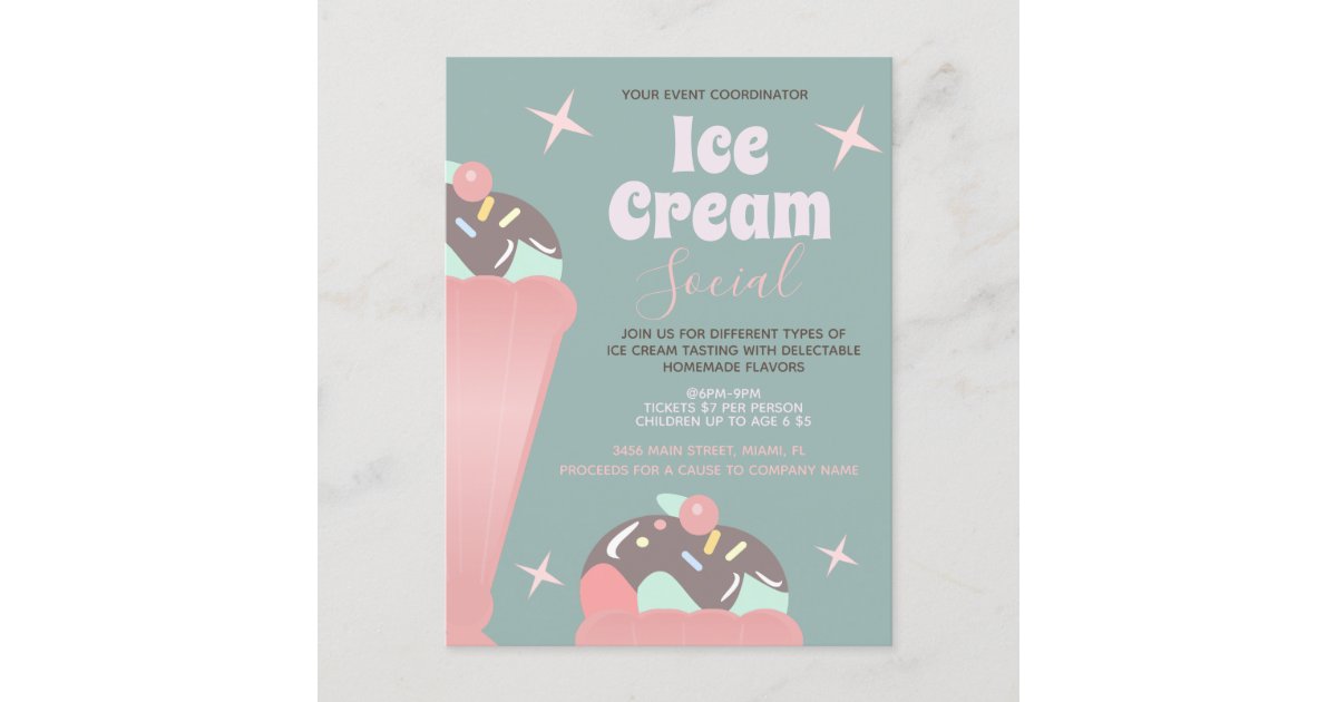 Retro Ice Cream Social Sundae Flyer Invitation Postcard | Zazzle
