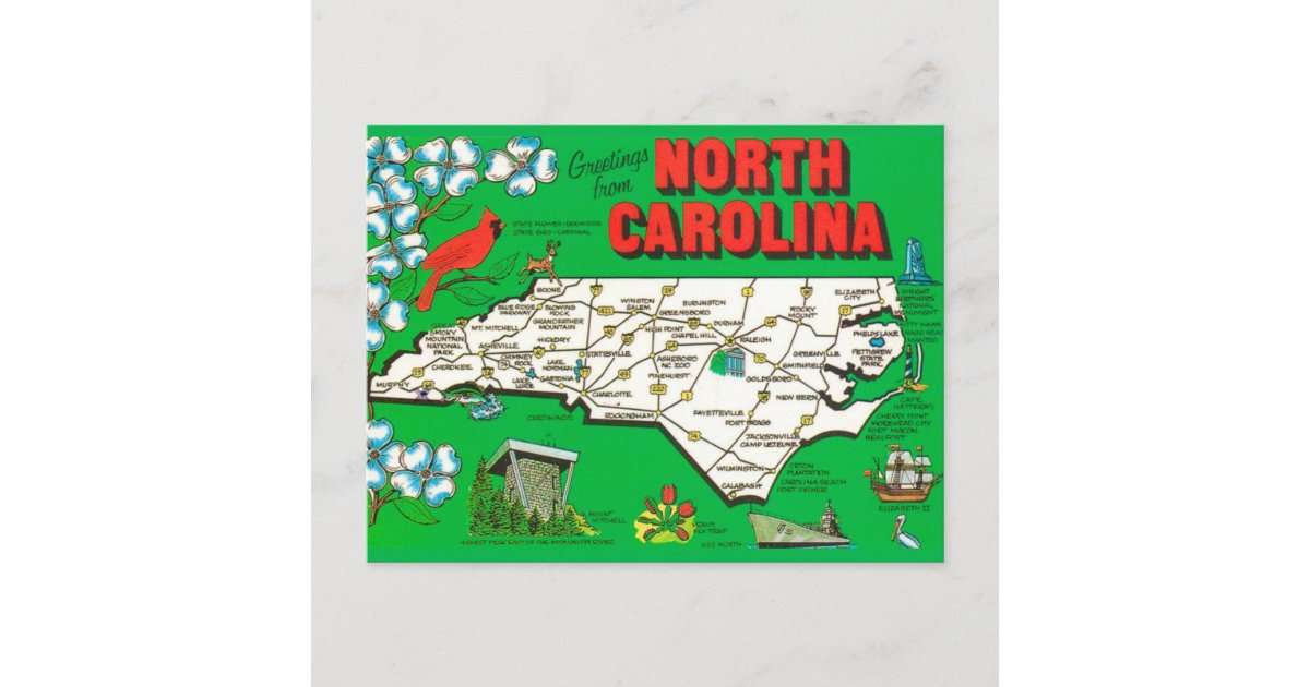 Retro North Carolina Map Postcard | Zazzle