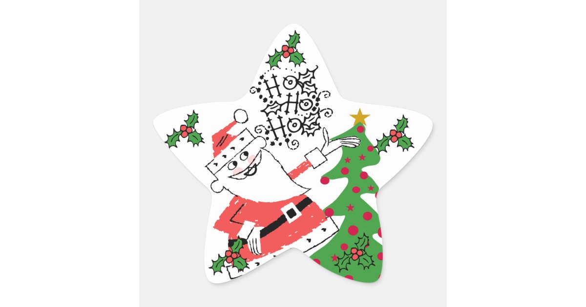 Retro Santa Ho Ho Ho Star Sticker | Zazzle