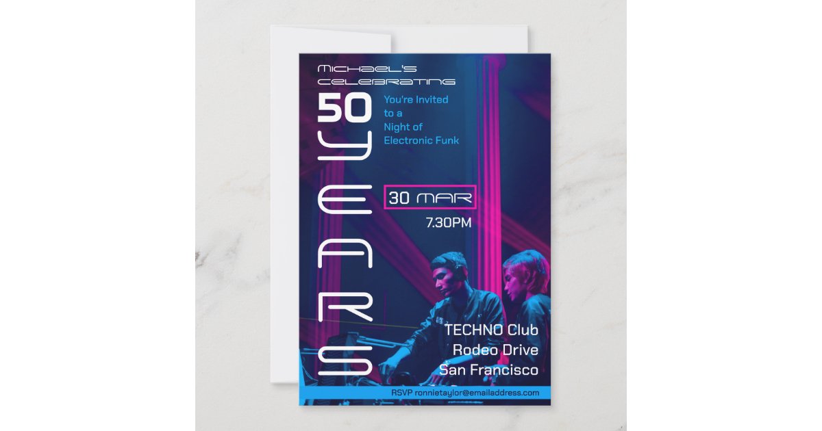 Retro Techno Music 50th Birthday Party Invitation | Zazzle
