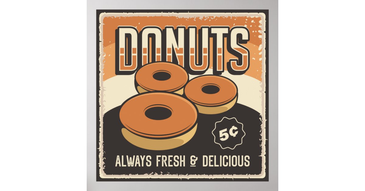 retro vintage chocolate doughnuts poster | Zazzle