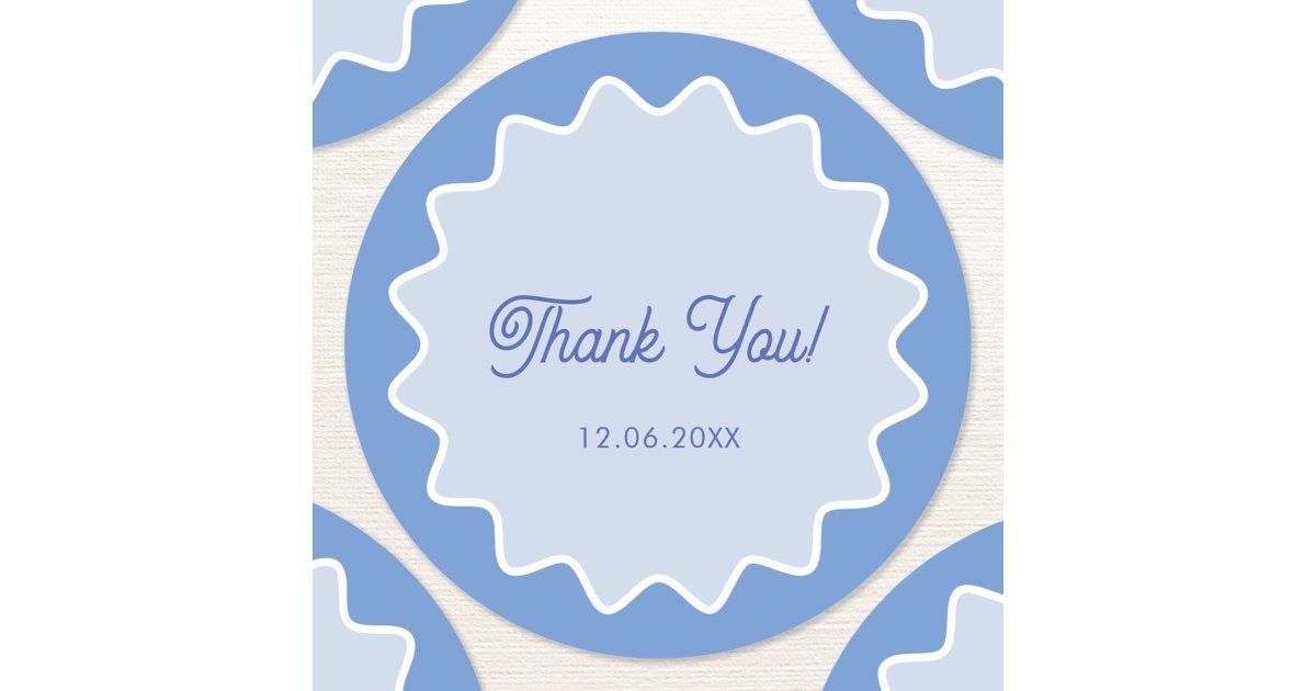 Retro Wavy Blue Curve Border Thank You Classic Round Sticker | Zazzle