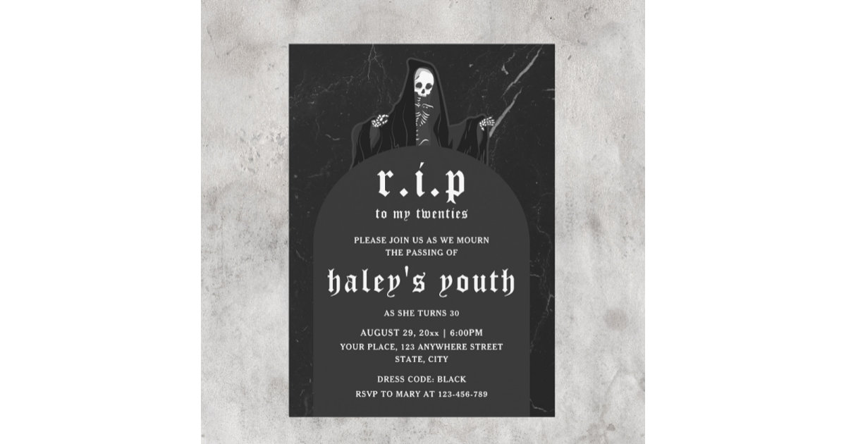 RIP Twenties 20s Funny Death Funeral 30th Birthday Invitation | Zazzle